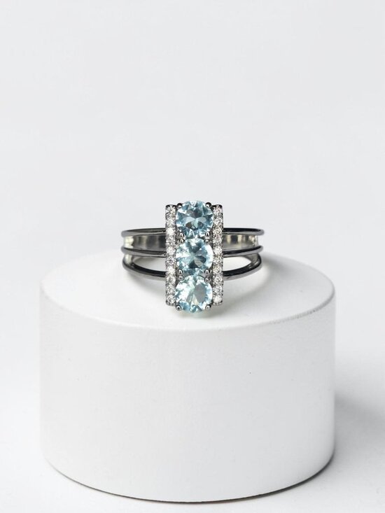 Jewelry | Blue Ice 3stone Vertical Bar Ring Triple Band Silver ...